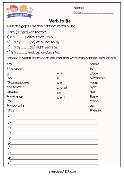 Fill in the gaps Use the correct form of be - Exercises PDF